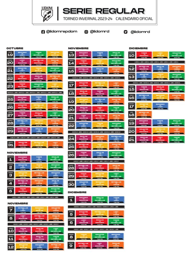 Campeonato LIDOM 2023-2024 arranca el 19 de octubre