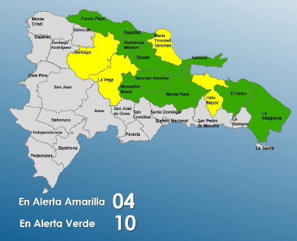Onamet informa que continúan vigentes las provincias en alerta