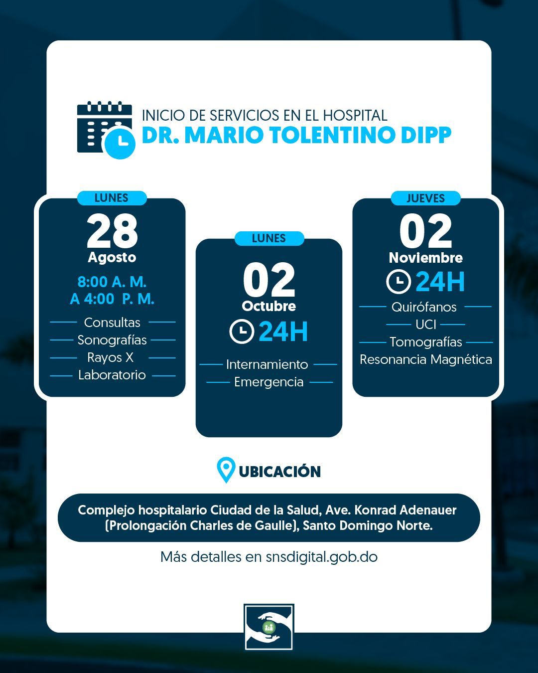 Hospital Dr. Mario Tolentino Dipp iniciará servicios el 28 de agosto