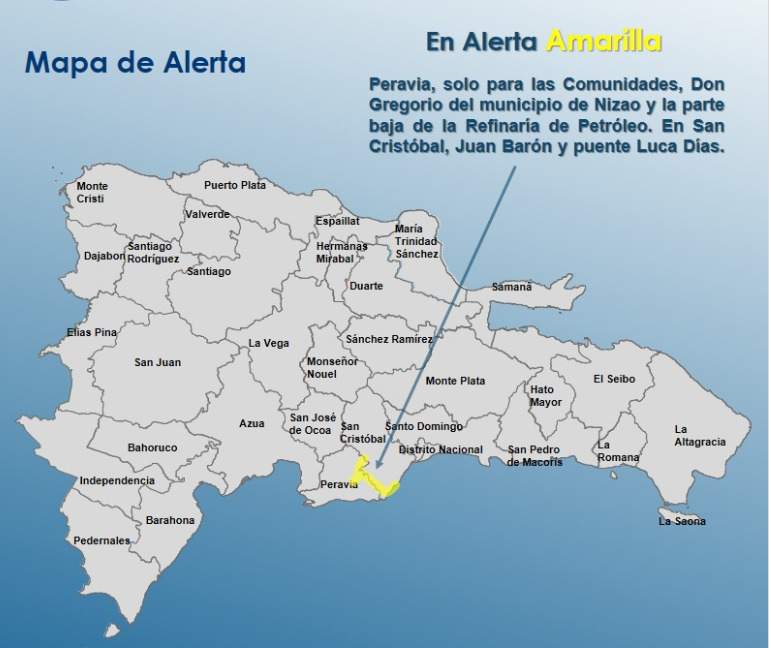 COE emite alerta amarilla para varias comunidades de Peravia