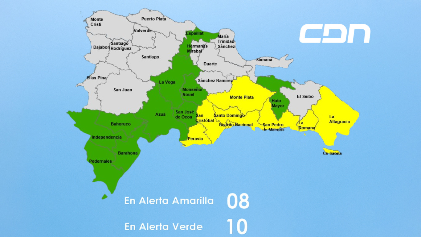 El COE mantiene 8 provincias en alerta amarilla y 10 en verde