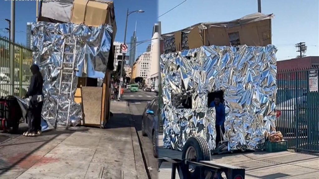 Indigente se hace viral por construir casa de cartón de dos pisos